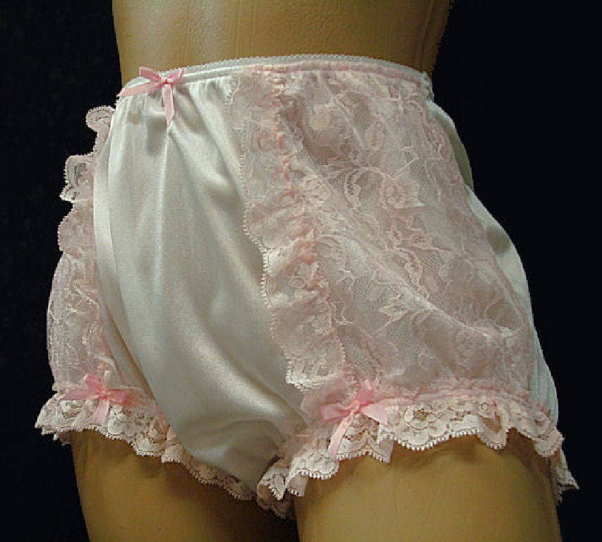 Vintage Style Adult Sissy Tricot And Lace Full Cover Granny Panties W