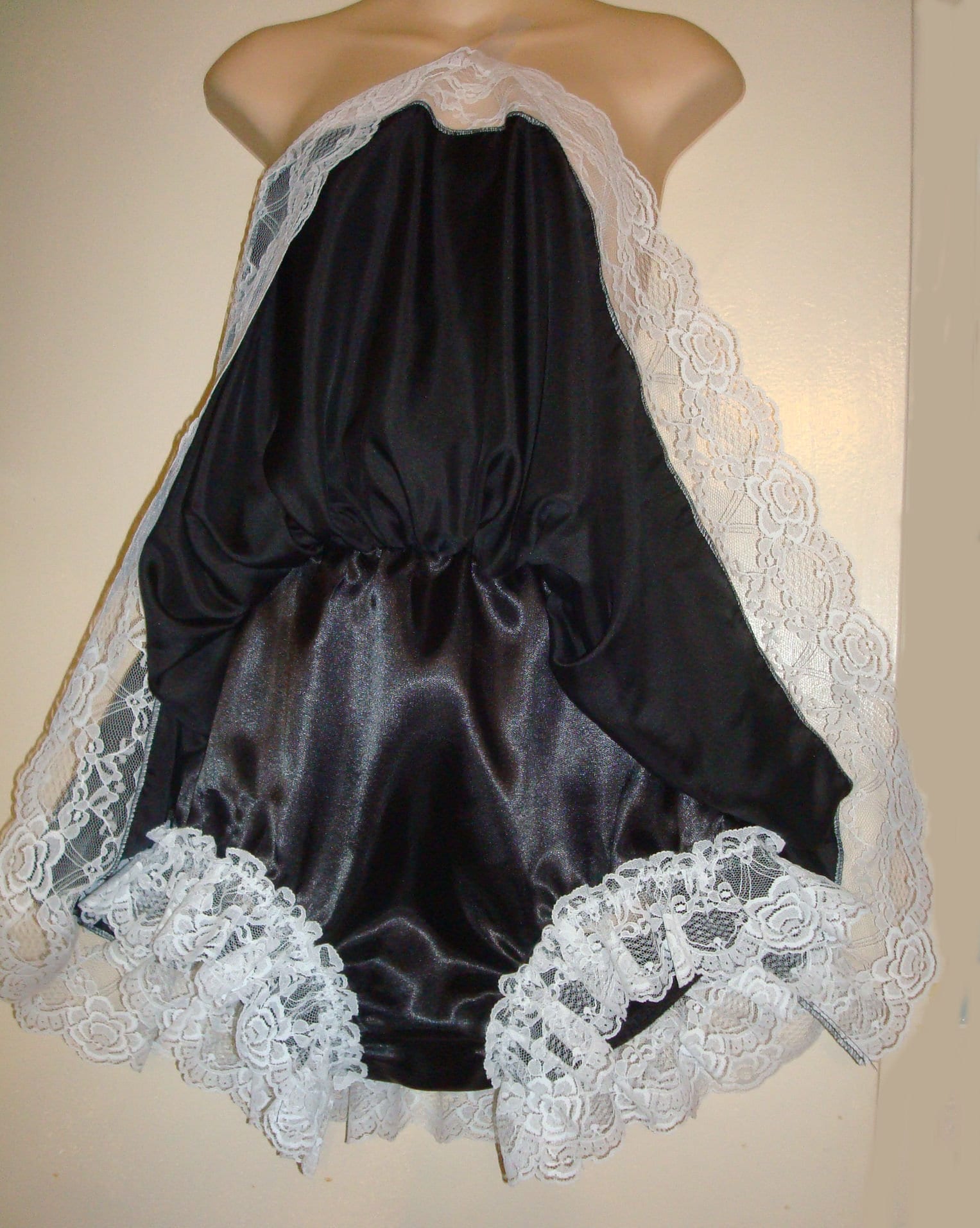 Silky Satin Adult Sissy Skirted Panties With Lots Of Lace And Open Slit