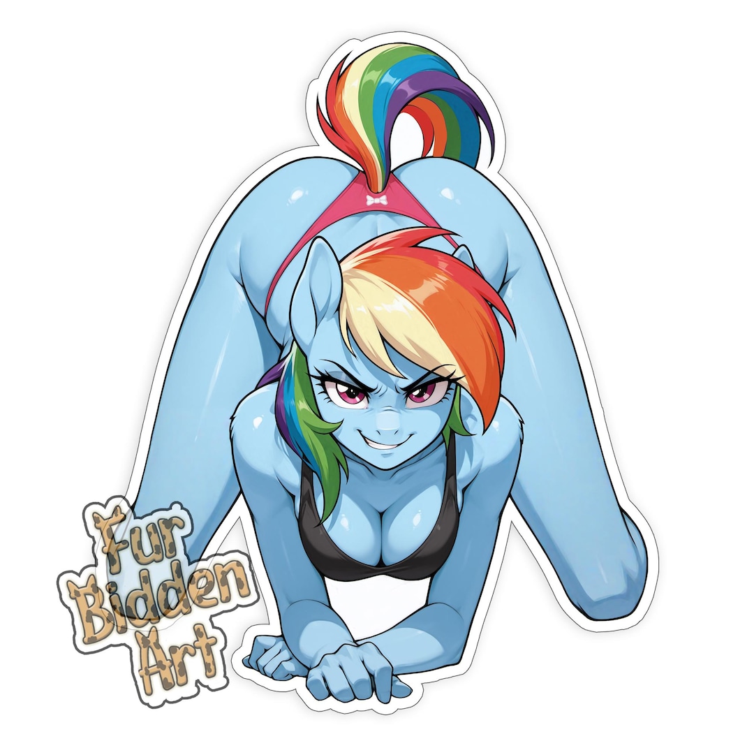 Sexy Rainbow Mane Pony Sticker - Blue Anthro Waifu in Jack-o Pose ...