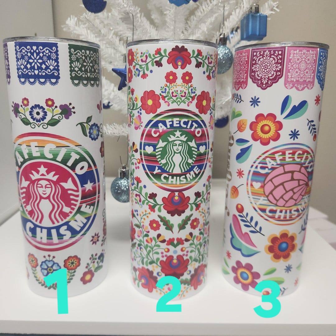 Cafecito Y Chisme 20oz Skinny Tumbler, Colorful Mexican Theme Tumbler ...