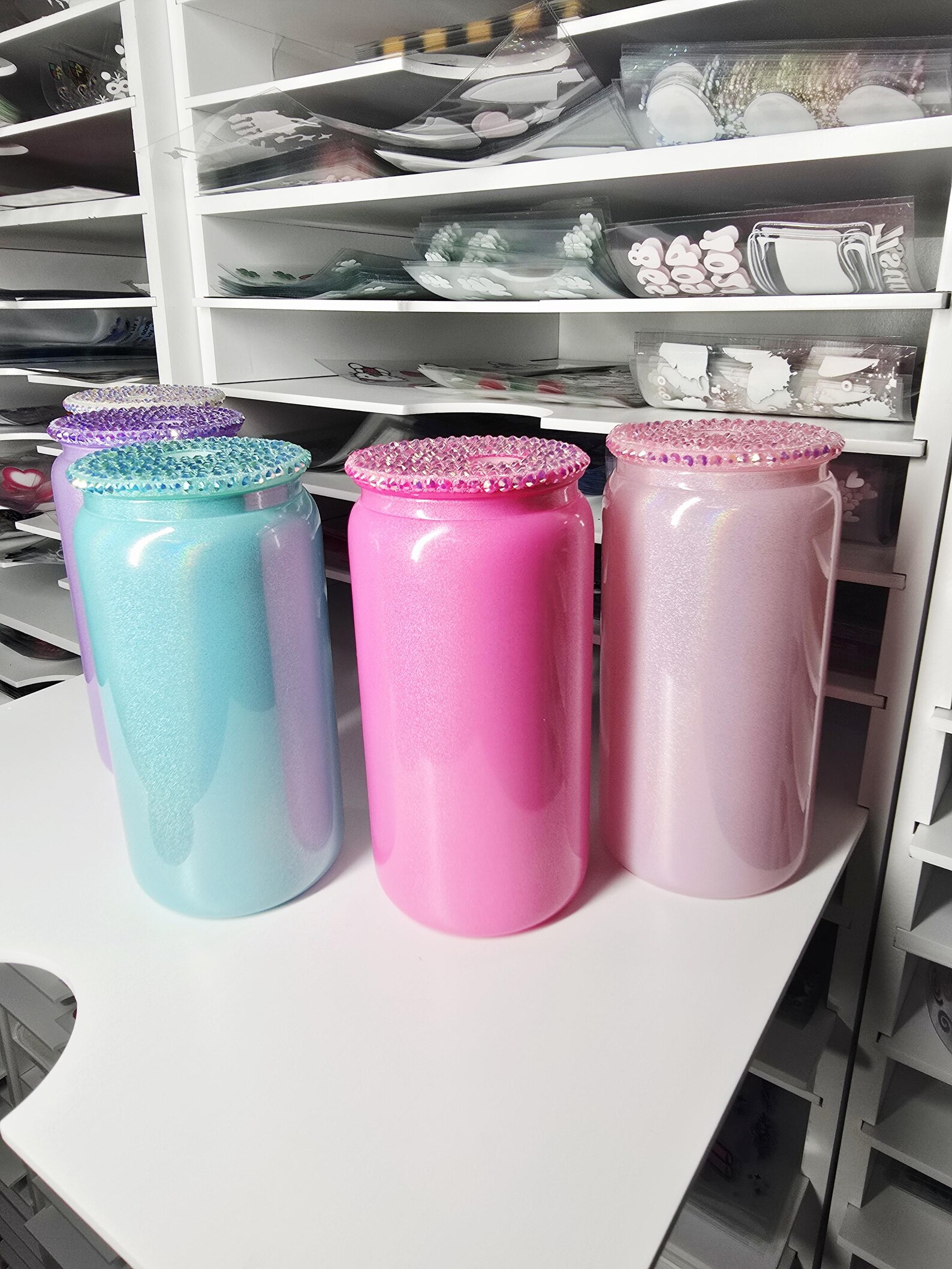 Holographic Shimmer Glass Can With Bling Lid - 16oz - Sublimation ...