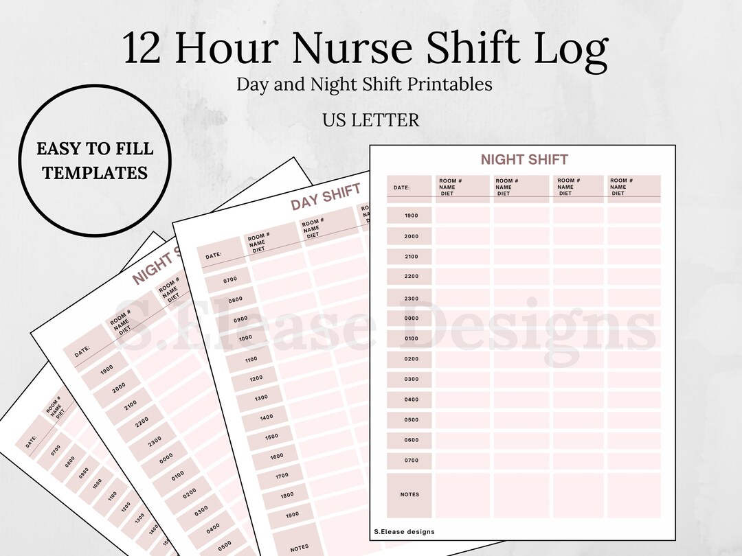 Nurse Shift Log | 12 Hour Shift Log | Day Shift | Night Shift | Nursing ...