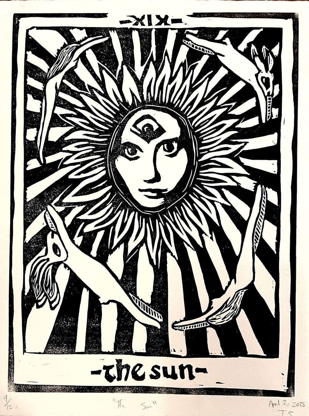 Hand Carved Sun Tarot Card Lino Block Print - Etsy