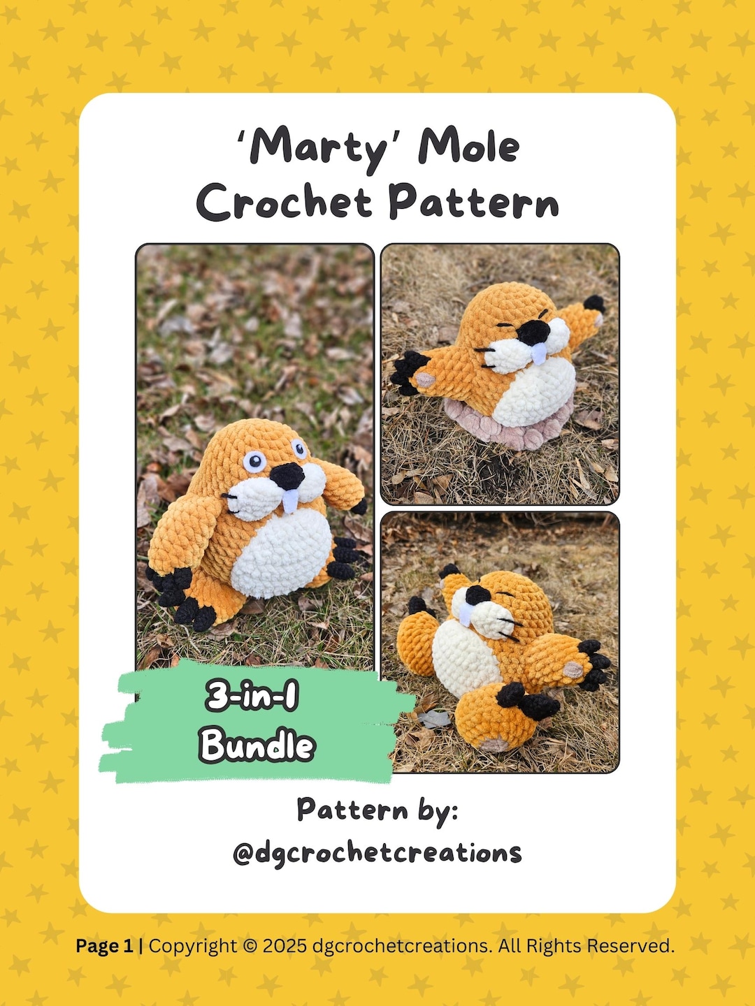 Mole Plushie 'marty Mole', Amigurumi Crochet Pattern PDF File, English ...