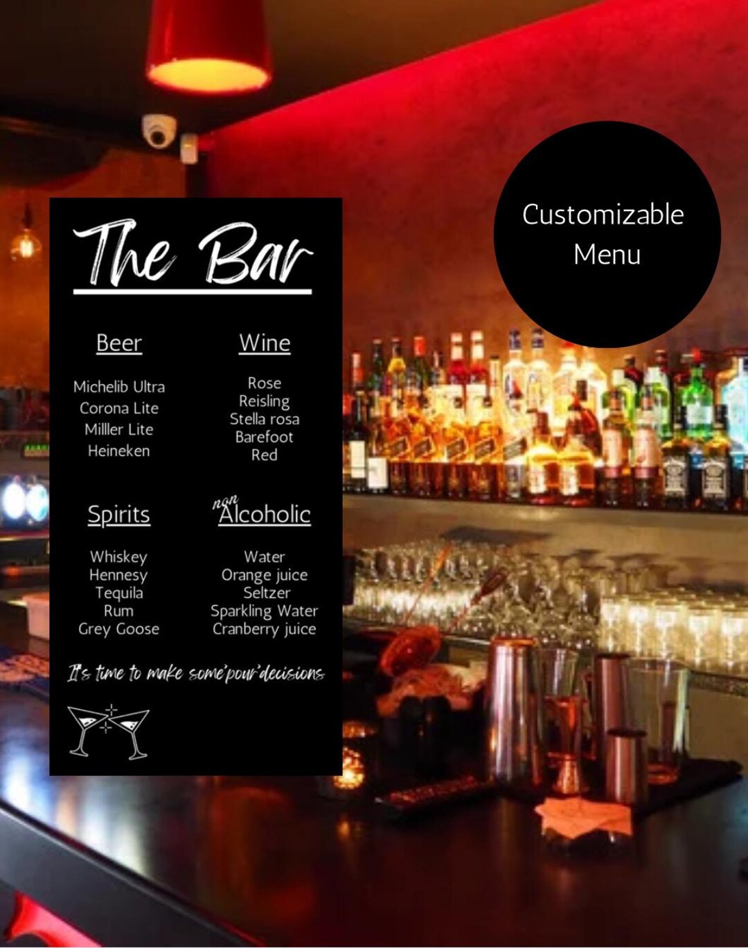 Bar Menu Template, Modern Editable Drink Menu Template, Minimalist ...