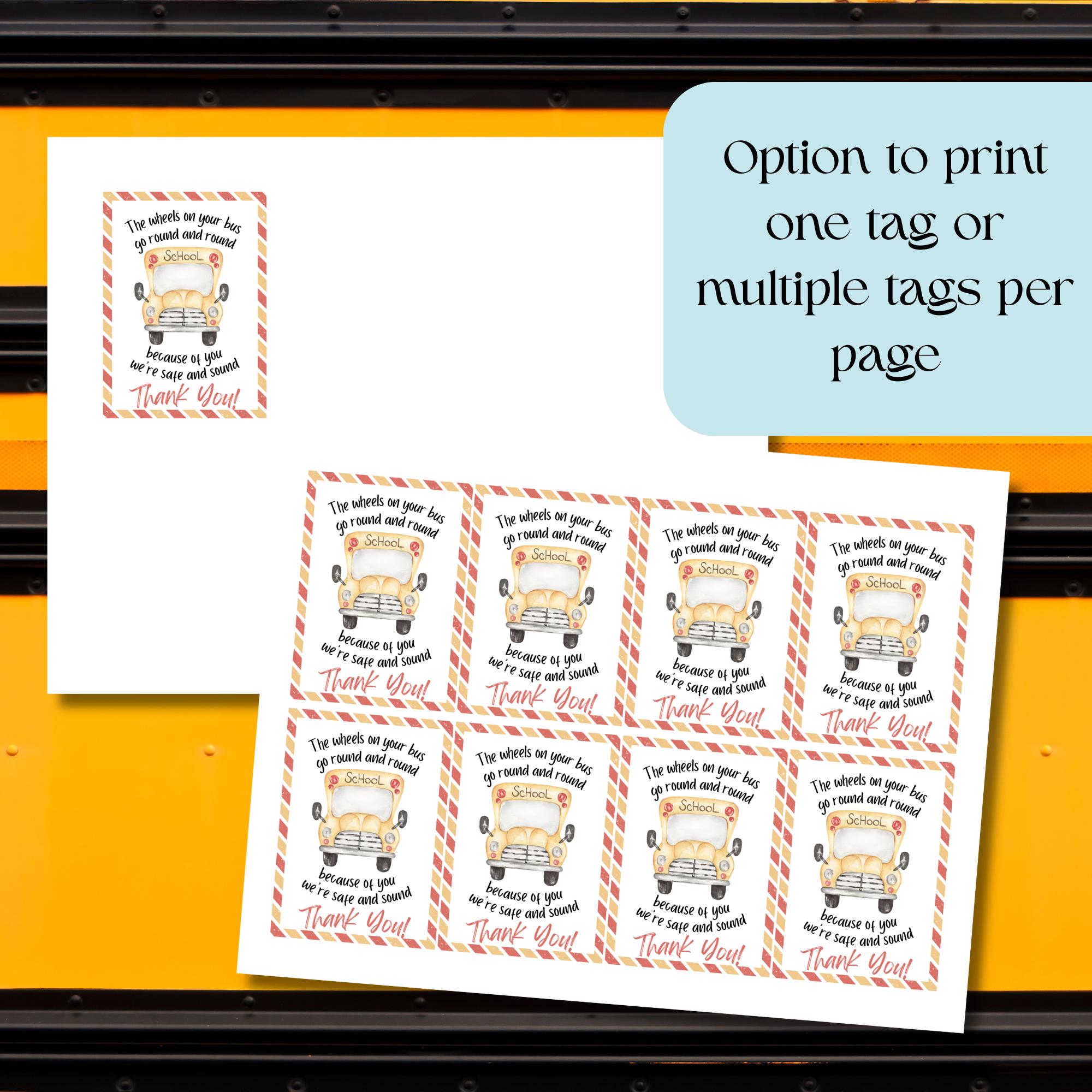 School Bus Driver Gift Tags, End of School Year Card, Appreciation Day ...