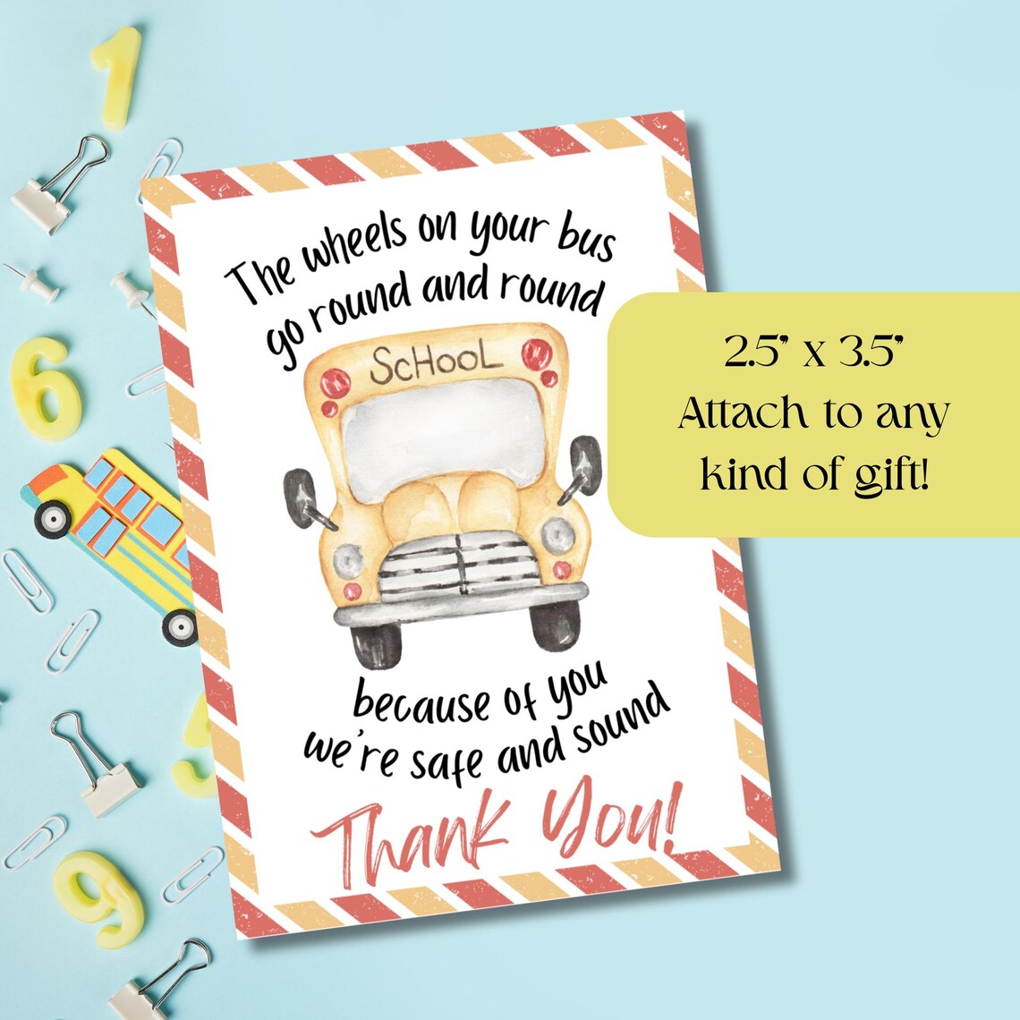 School Bus Driver Gift Tags, End of School Year Card, Appreciation Day ...