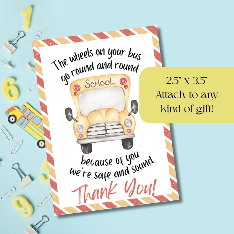 School Bus Driver Gift Tags, End of Year Card, Safety Week ...