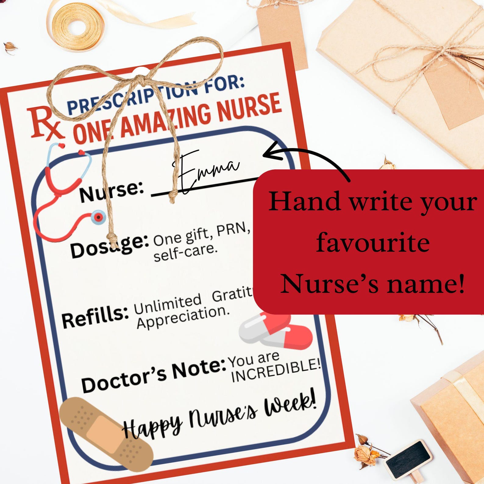 Happy Nurse's Week Gift Tags, RN RPN Prescription Greeting Card, Nurse ...