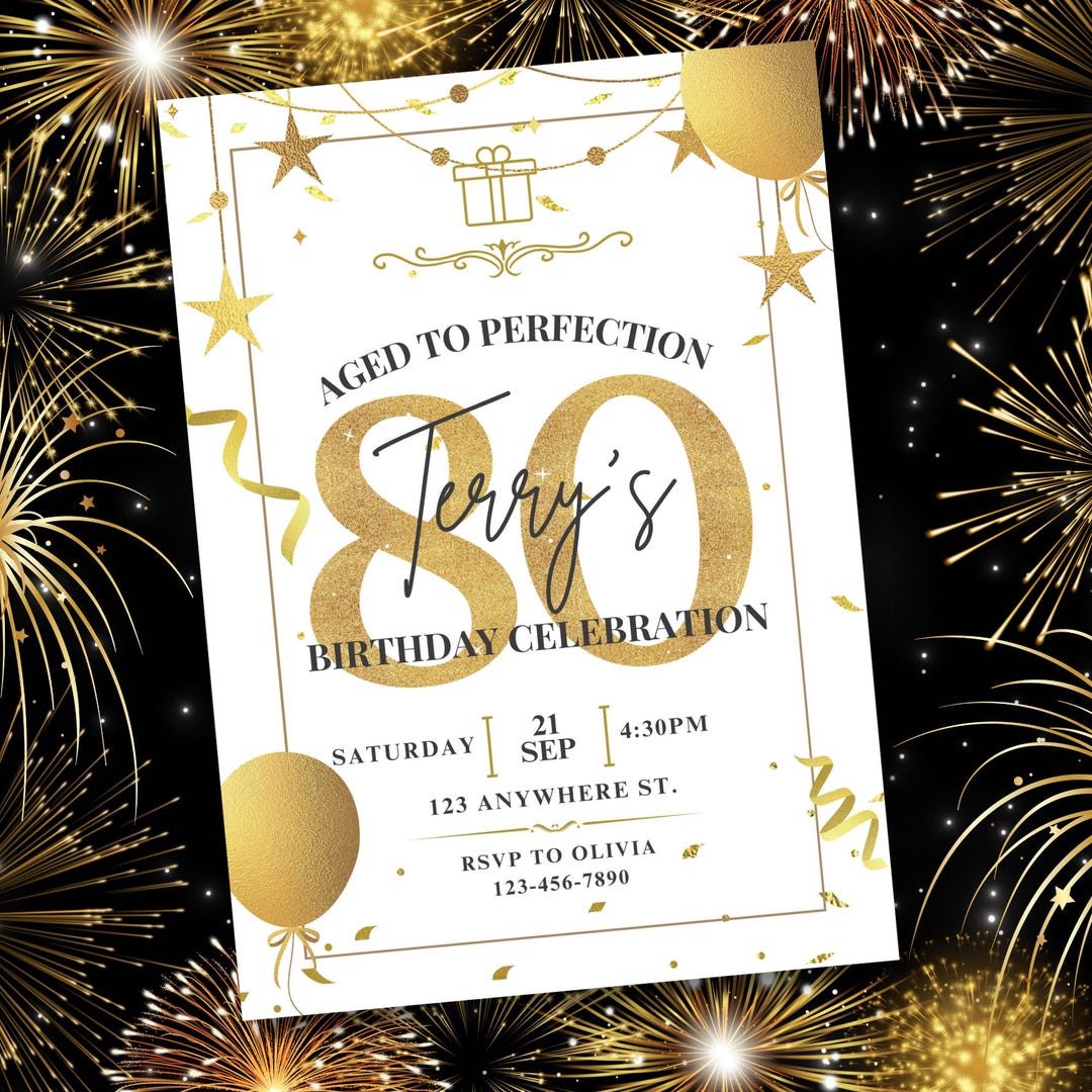 80th Birthday Party Invitation, Editable Milestone Celebration Invite ...