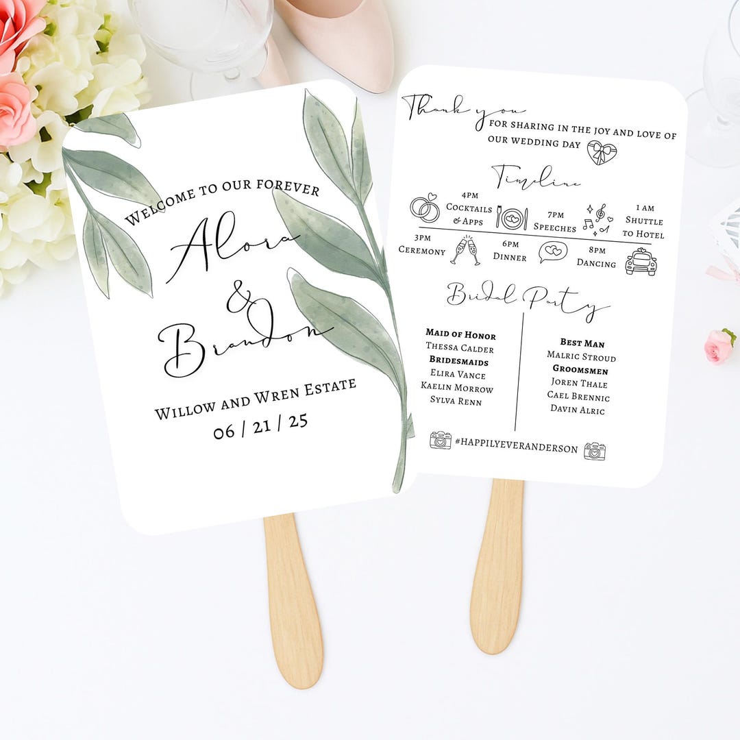 Editable Wedding Program Fan, Ceremony Reception Information Programme ...