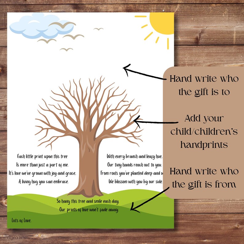 Handprint Tree Craft for Grandma Grandpa Mom Dad, Printable Birthday ...
