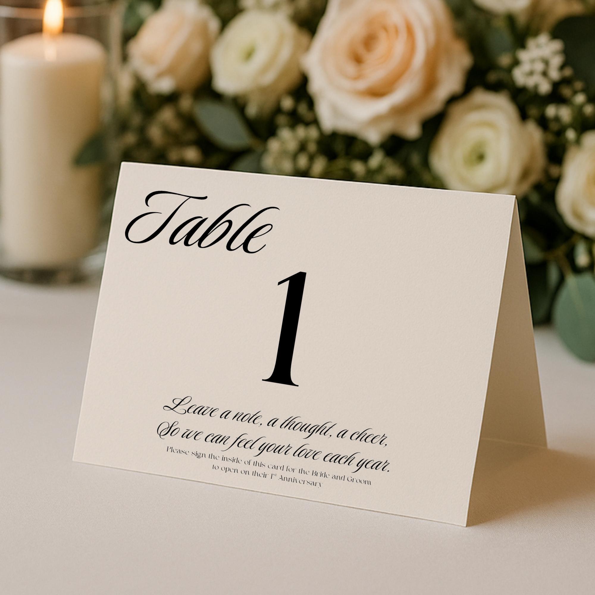 Wedding Table Number for Guests to Sign, Folded Tent Card for ...