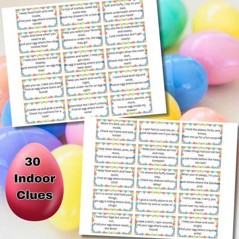 Easter Egg Scavenger Hunt Clue Cards for Children, Indoor and Outdoor ...