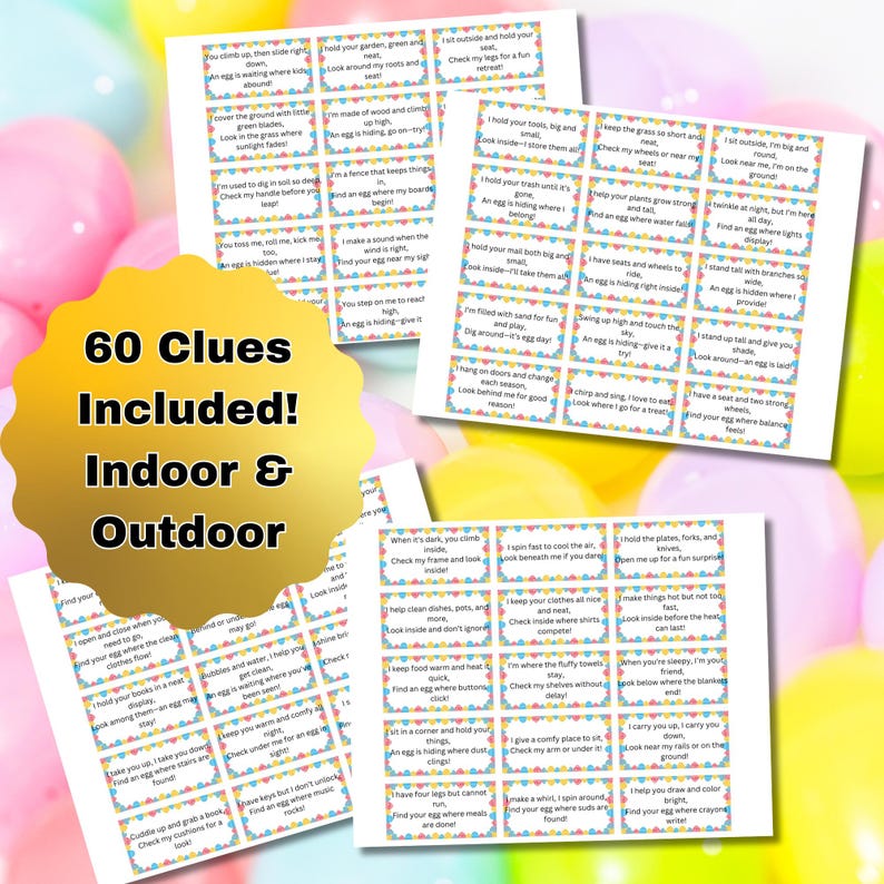 Easter Egg Scavenger Hunt Clue Cards for Children, Indoor and Outdoor ...