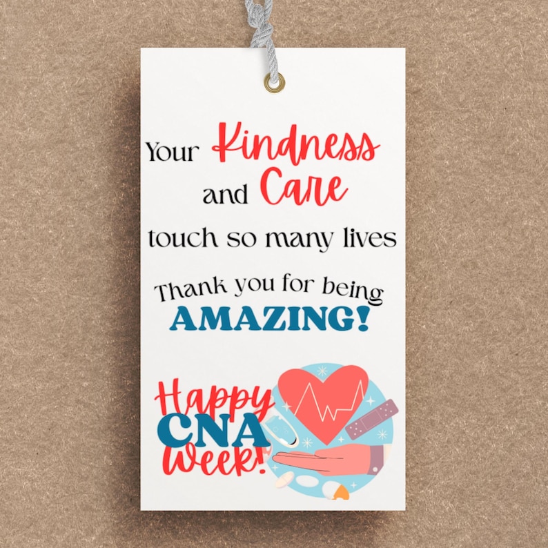 CNA Week Gift Tags, Certified Nursing Assistant Card, Cookie Favor ...