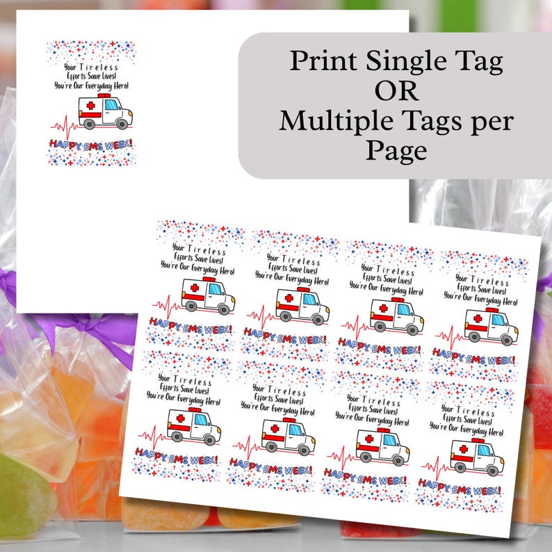 EMS Week Gift Tag, Emergency Medical Services Appreciation Card, First Responder, Paramedic ...