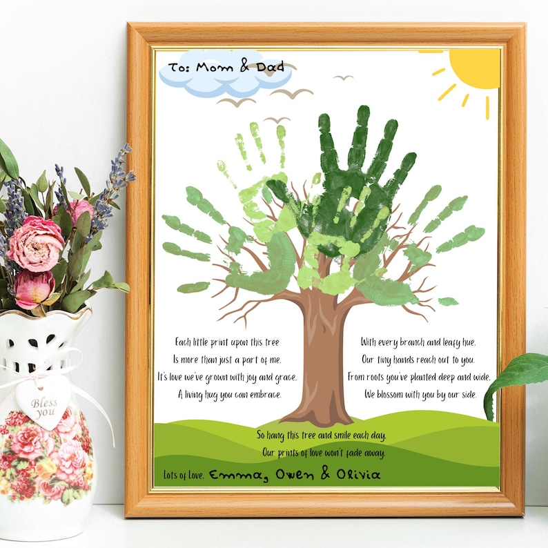 Handprint Tree Craft for Grandma Grandpa Mom Dad, Printable Birthday ...
