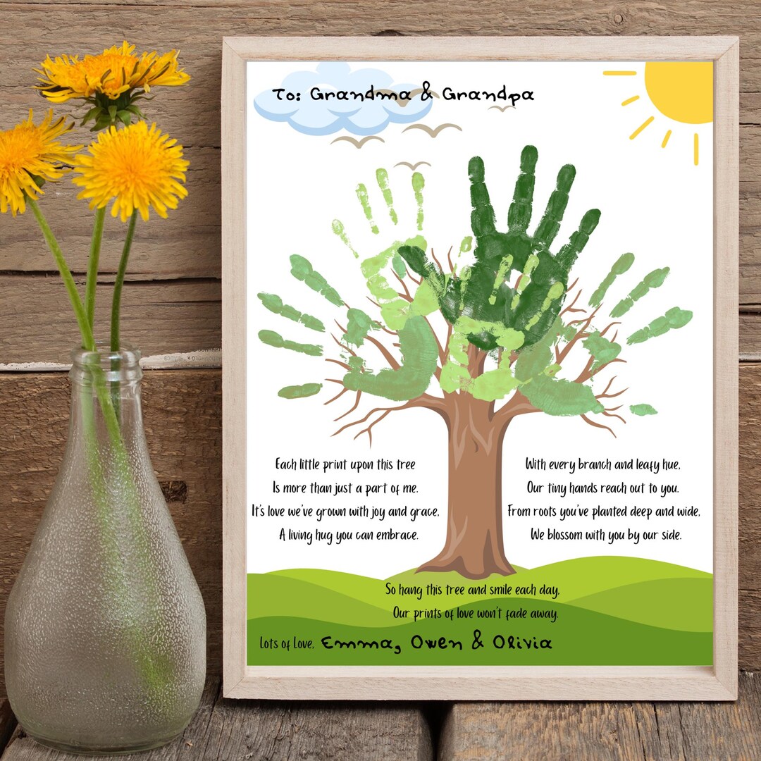 Handprint Tree Craft for Grandma Grandpa Mom Dad, Printable Birthday ...