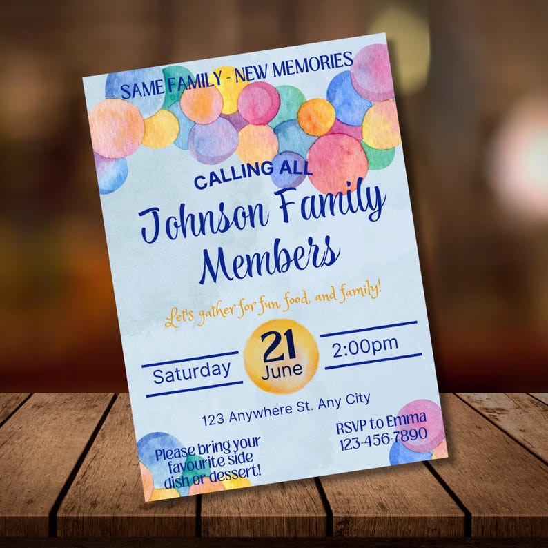 Family Reunion Invitation, General Gathering Party Invite, Editable ...