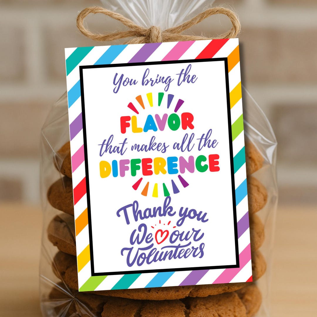 Volunteer Appreciation Gift Tag, Printable Thank You Cookie Favor Treat ...