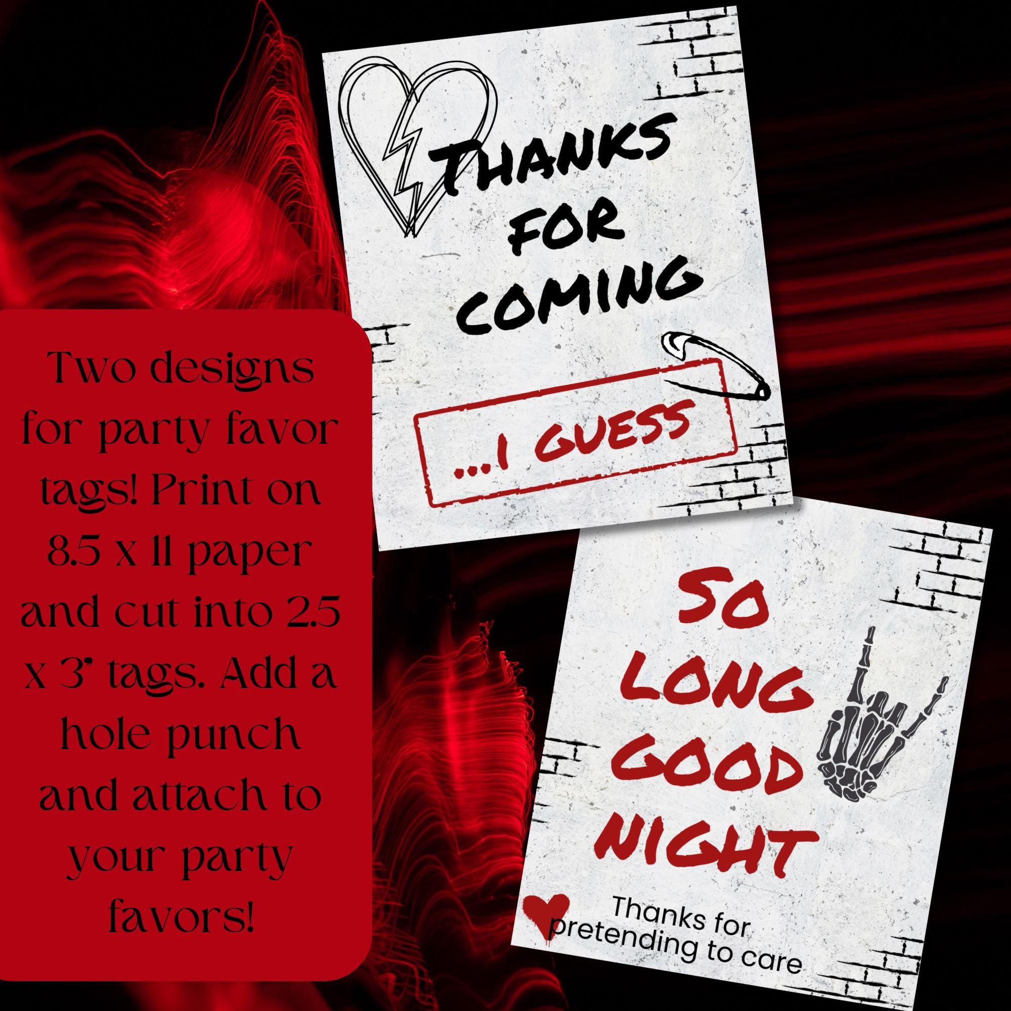Emo Birthday Party Decor Bundle: Banner, Signs, Favor Tags (digital ...