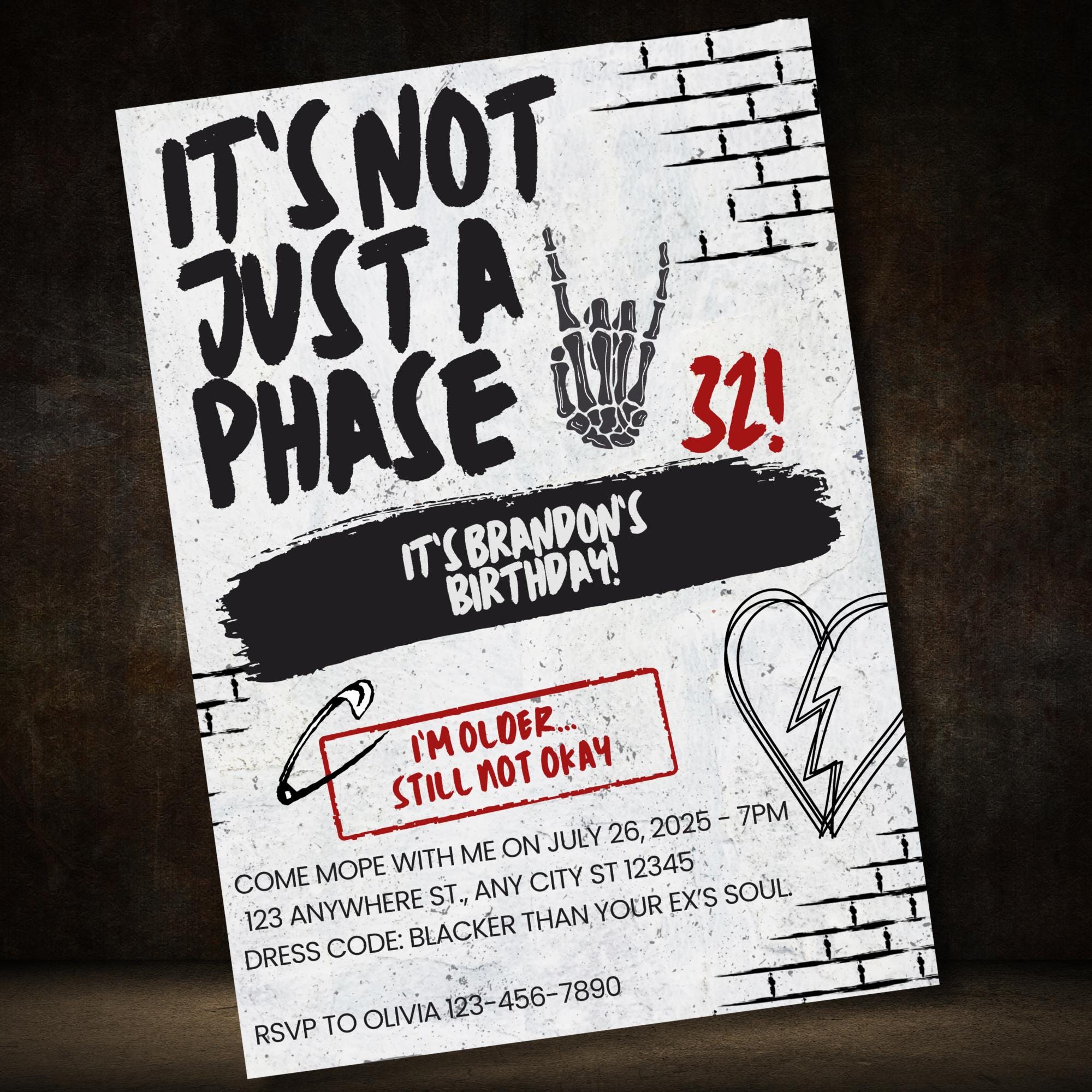 Emo Birthday Party Invitation, Canva Template Invite, Digital Printable ...