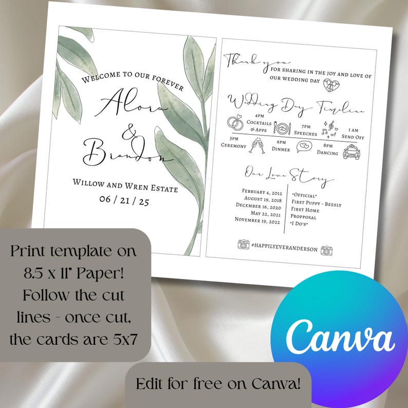 Editable Wedding Program Fan, Ceremony Reception Information Programme ...