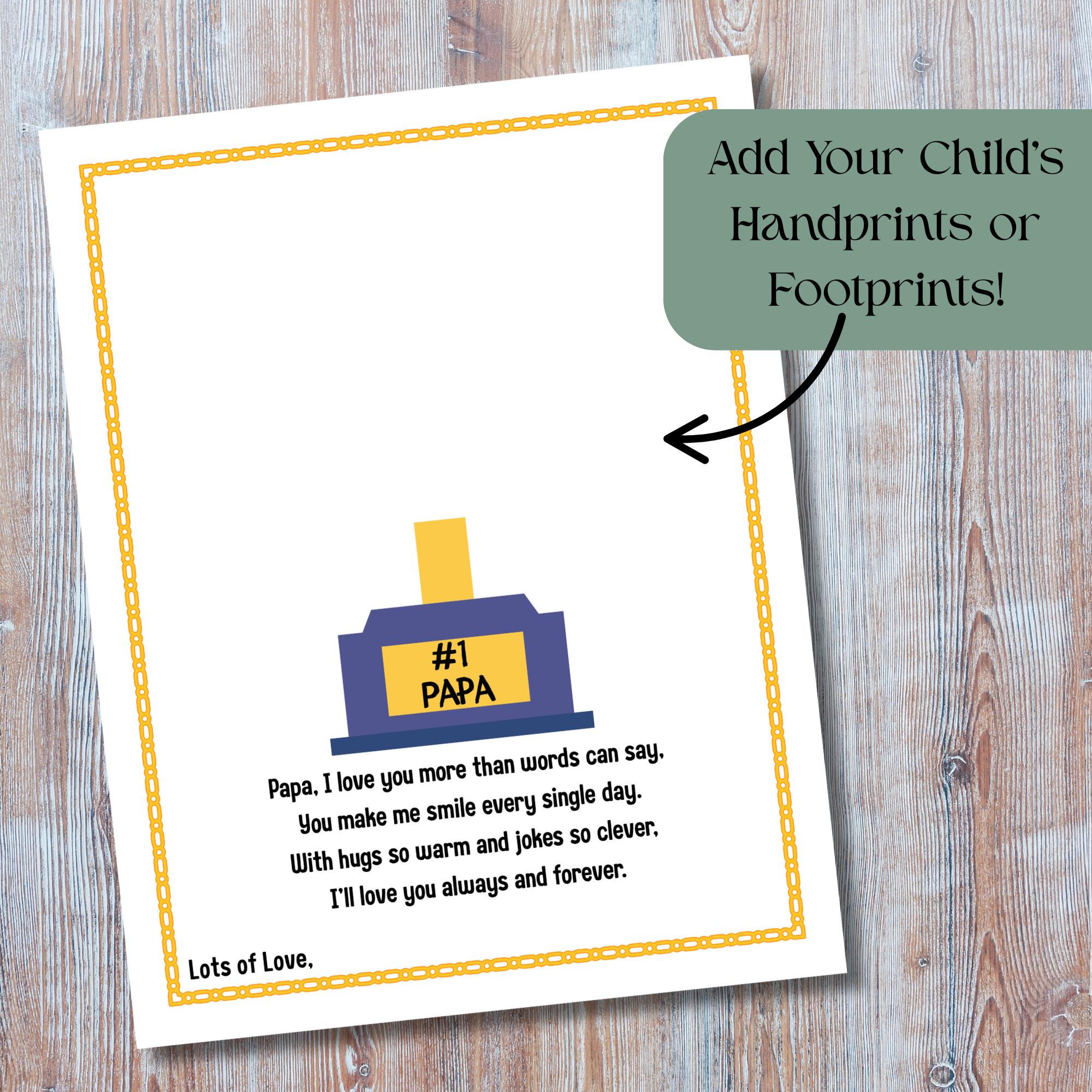Handprint Footprint Fathers Day Craft From Grandchild, Poem for Grandpa ...