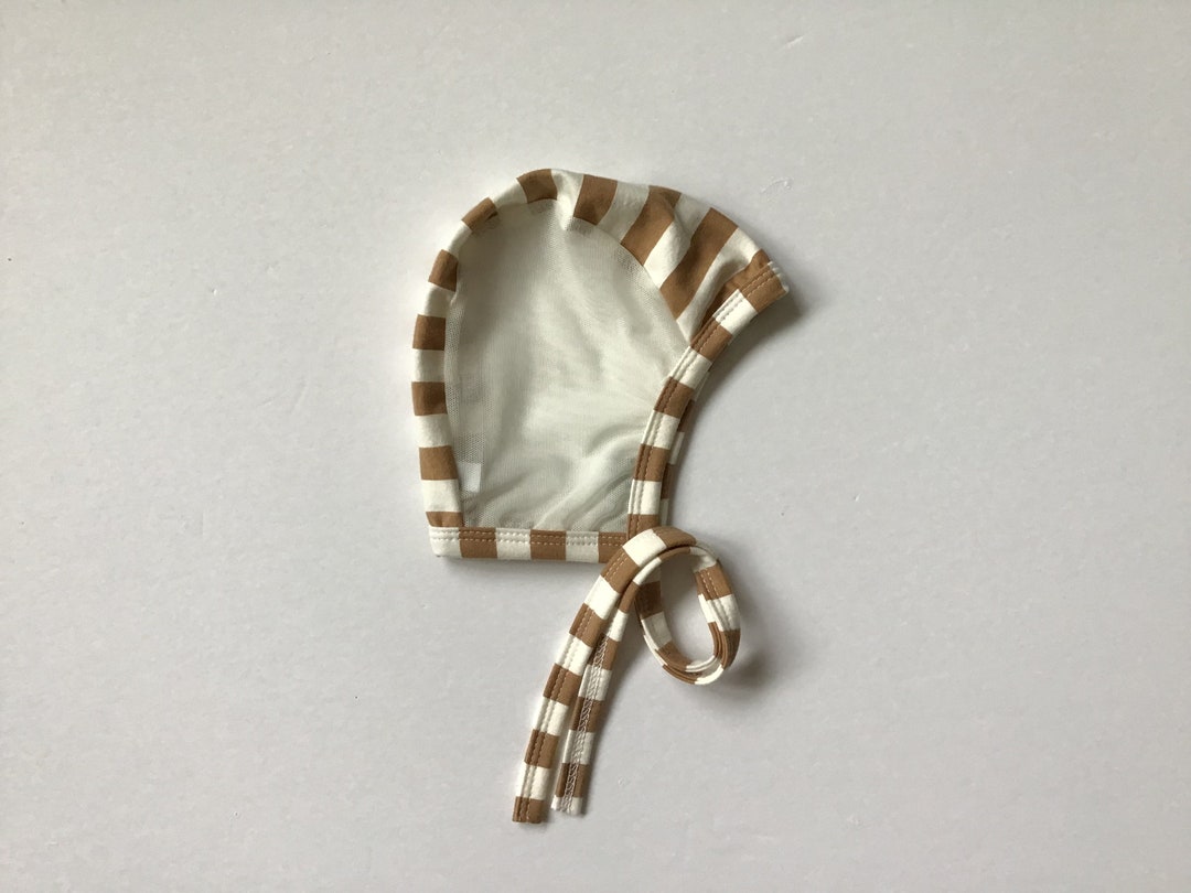 Toffee Stripe Pilot Hat, Hearing Aid Hat With Mesh, Baby Cap, Hat With ...