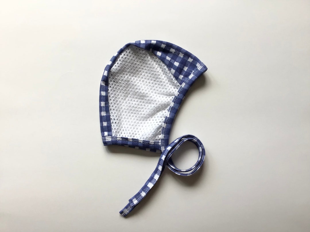 Royal Blue Check Baby Pilot Hat, Hearing Aid Hat With Mesh, Hat With ...