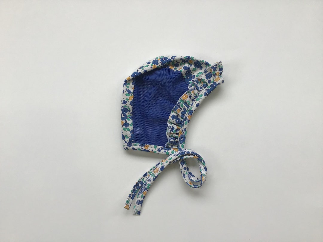 Blue Floral Ruffle Baby Hat, Mesh Hat, Hearing Aid Cap, Scandinavian ...