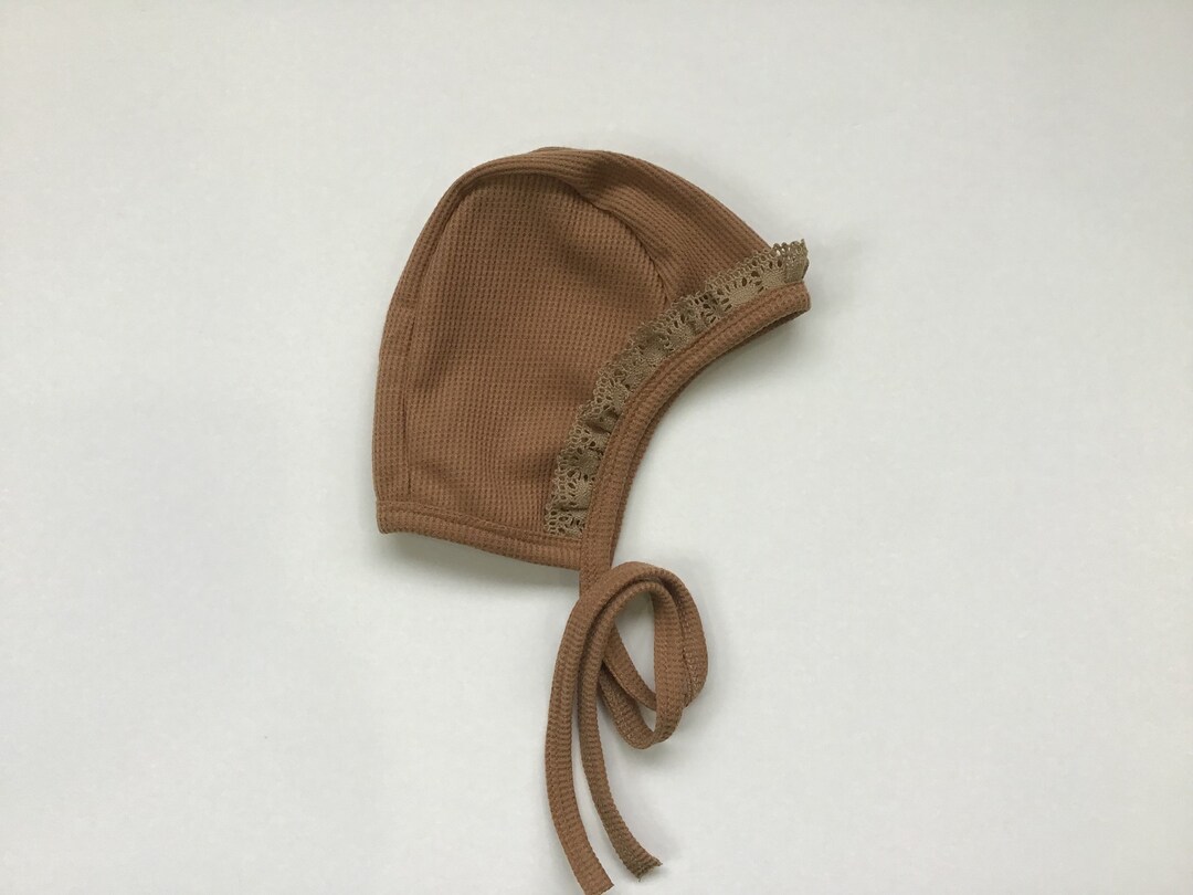 Cinnamon Waffle Weave Lace Baby Pilot Hat, Girl Hearing Aid Hat ...