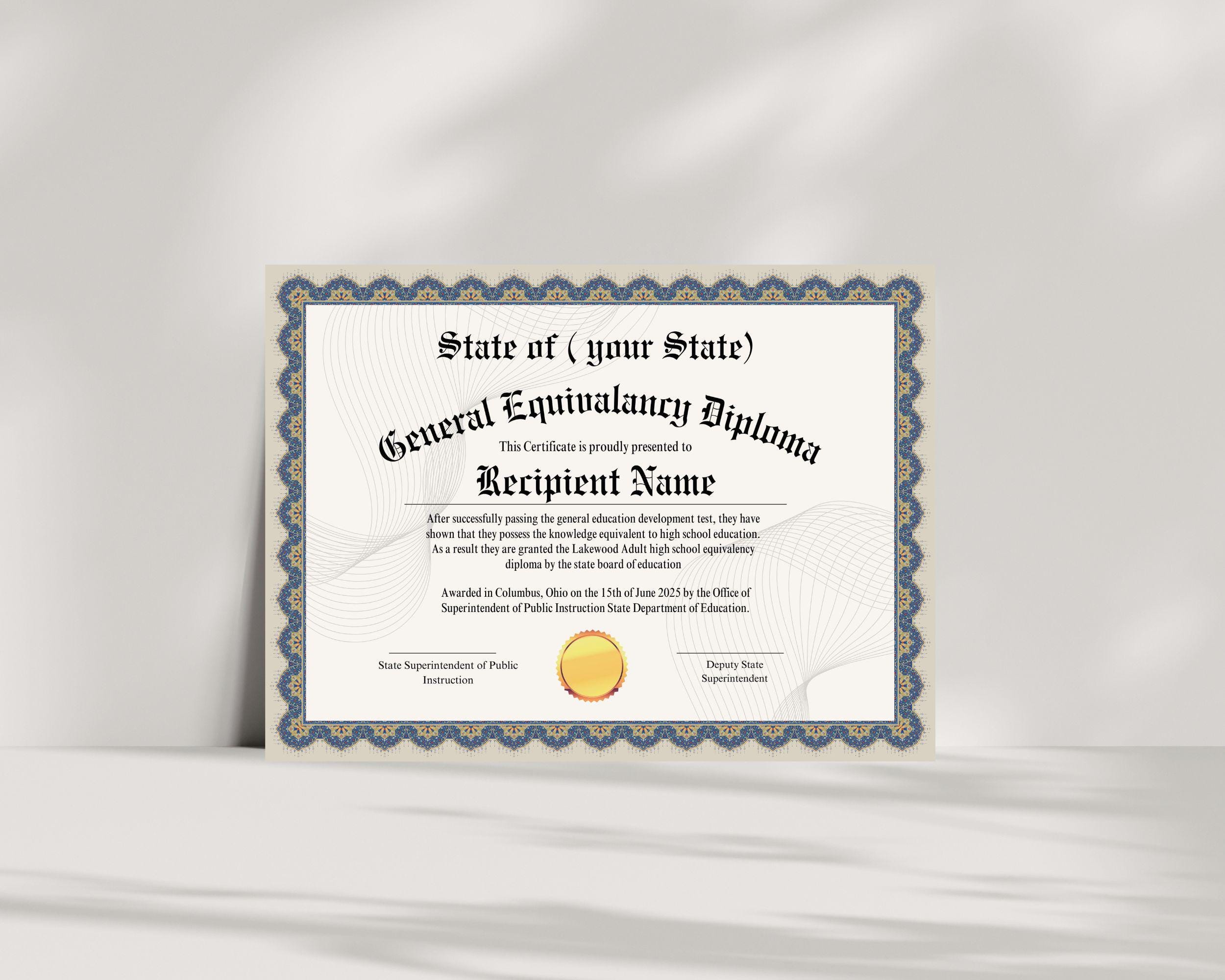 Editable Ged Diploma Template, Customizable Diploma Template ...