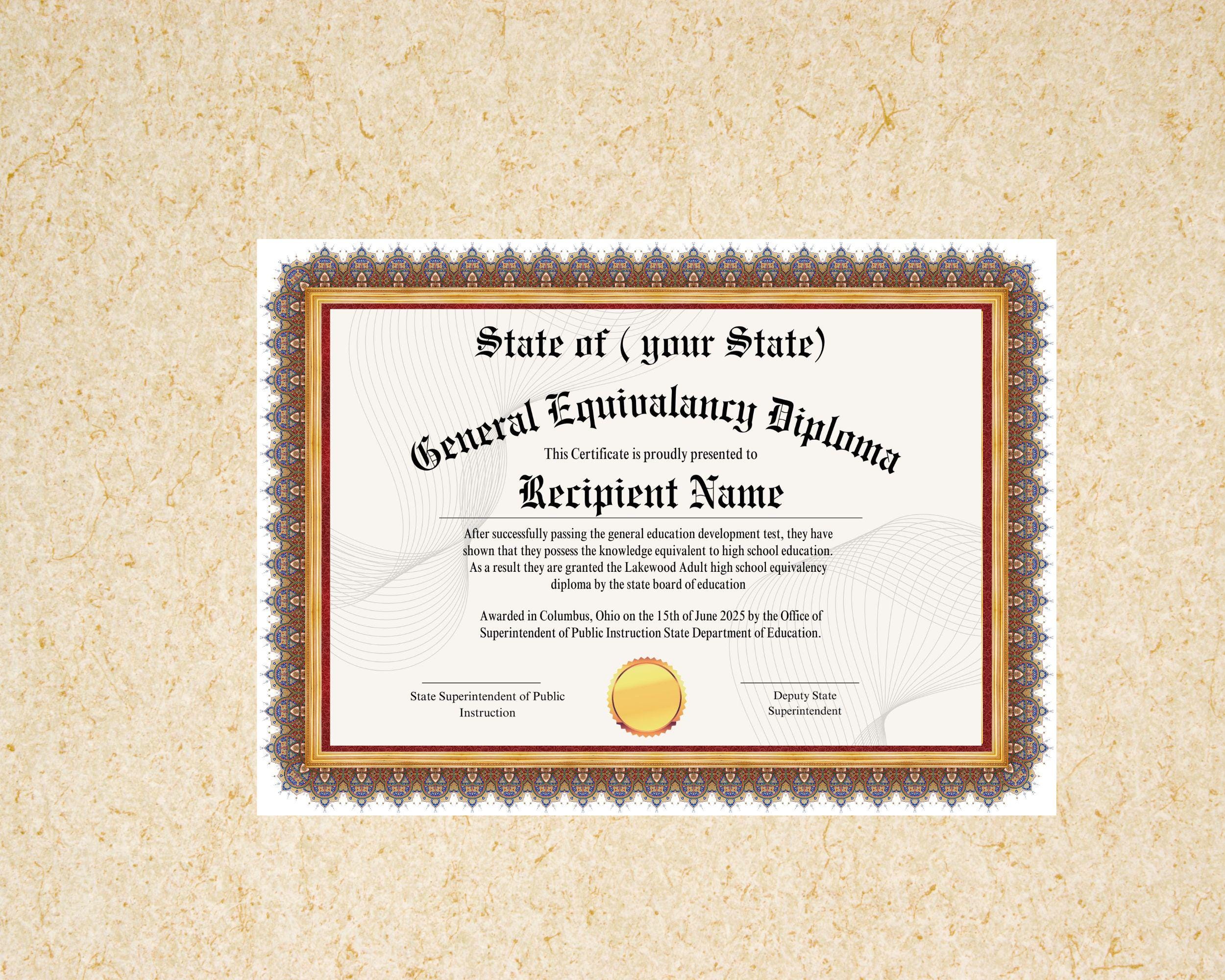 Editable Ged Diploma Template, Customizable Diploma Template ...