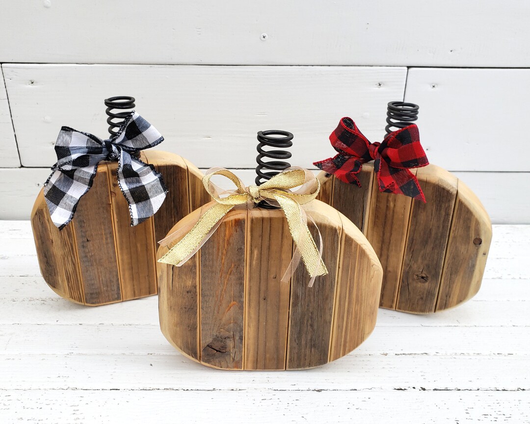 8" Tall Farmhouse Wood Pumpkin Table Top Decor / Free Standing With ...
