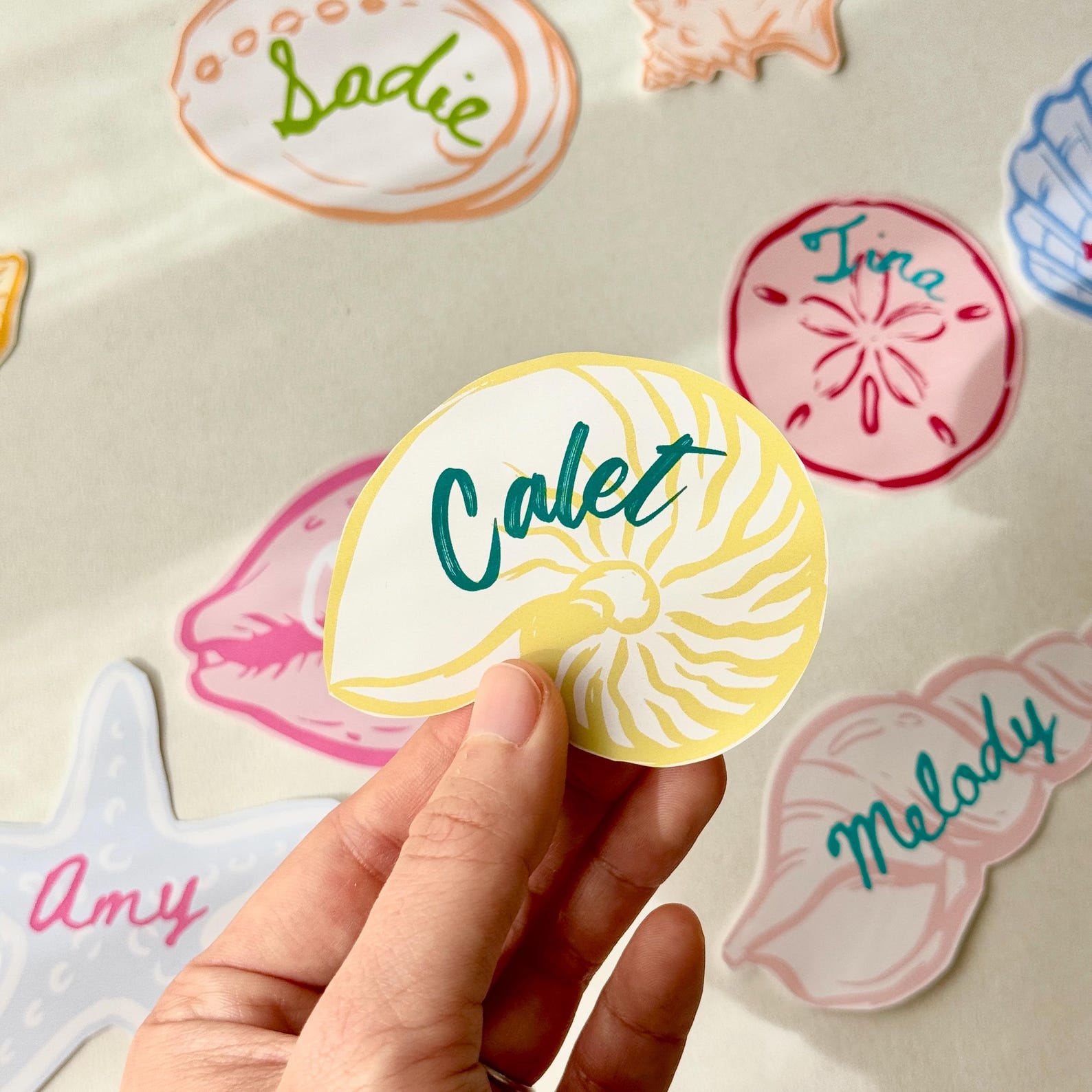 Editable Shell Place Cards & Gift Tags, Table Number, Custom Beach ...