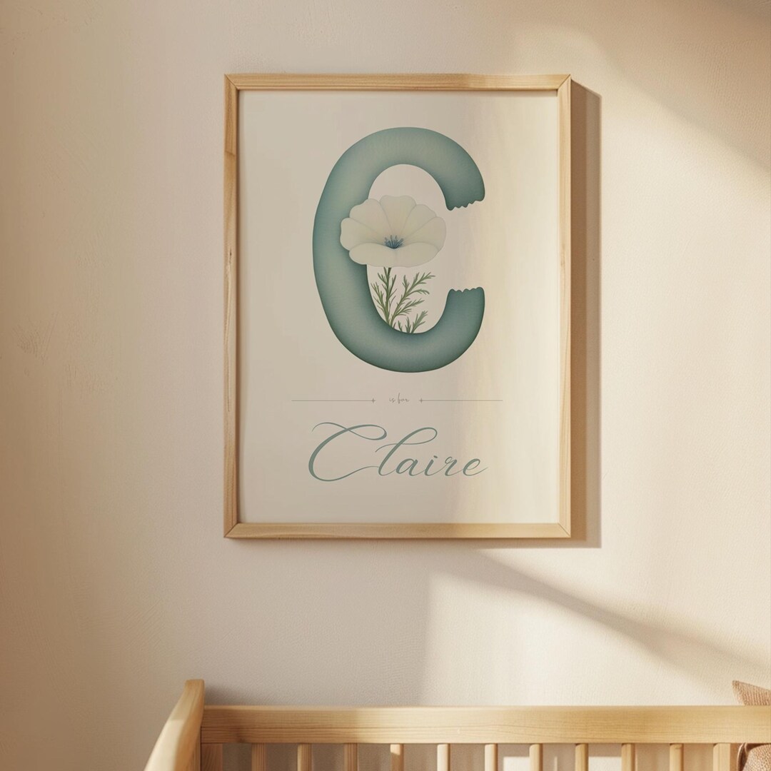 Custom Initial Print, Letter C Name Print, Baby Stats Wall Art ...