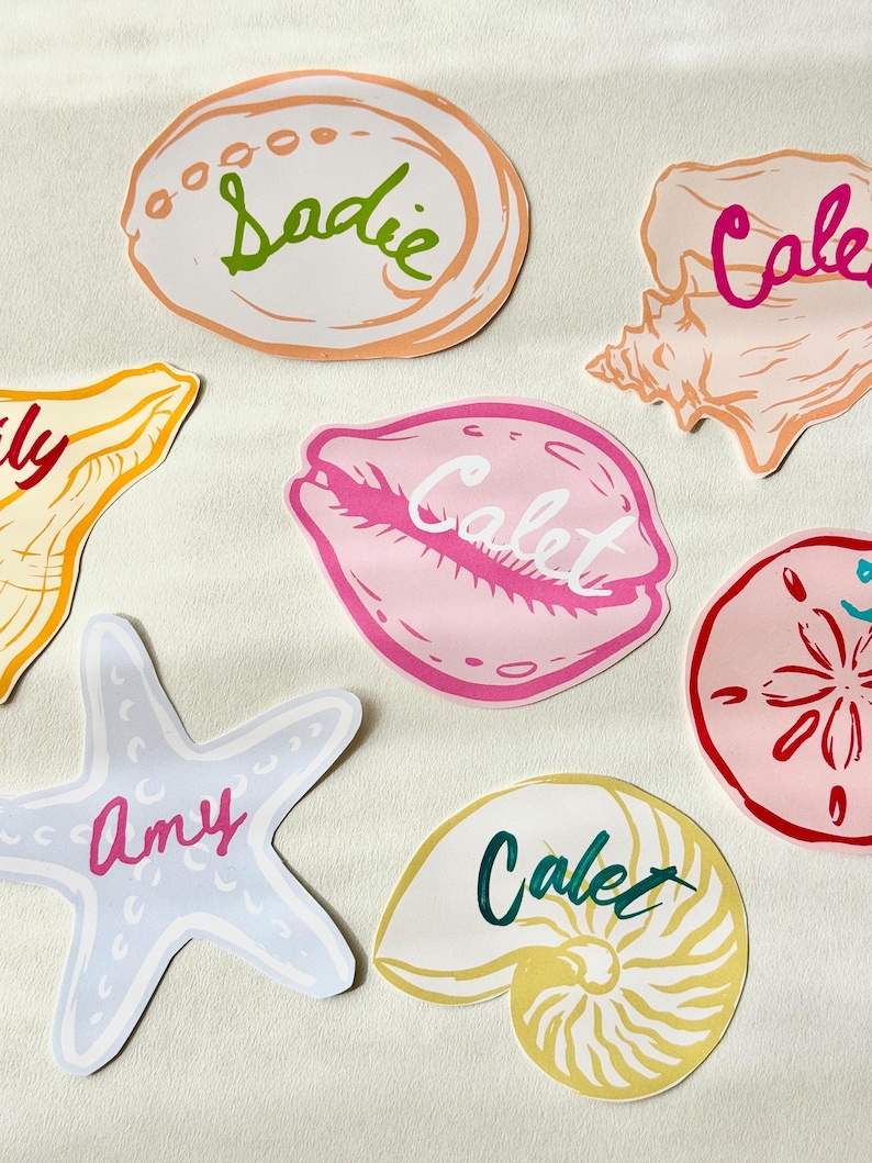 Editable Shell Place Cards & Gift Tags, Table Number, Custom Beach ...
