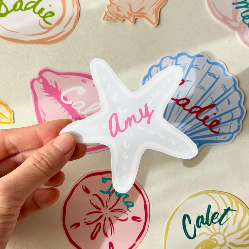 Editable Shell Place Cards & Gift Tags, Table Number, Custom Beach ...