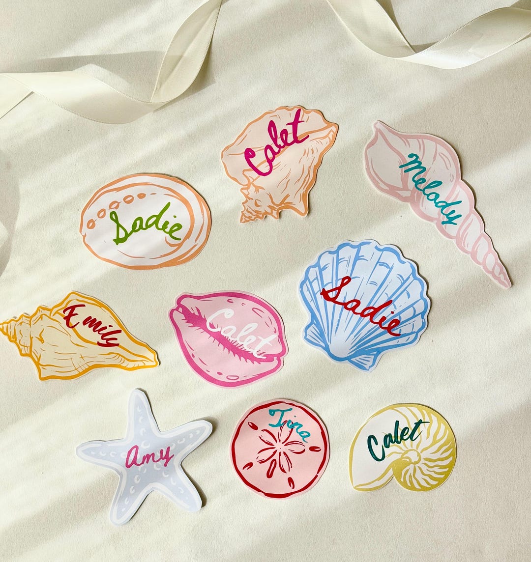 Editable Shell Place Card & Gift Tag Bundle, Custom Color Beach Wedding ...