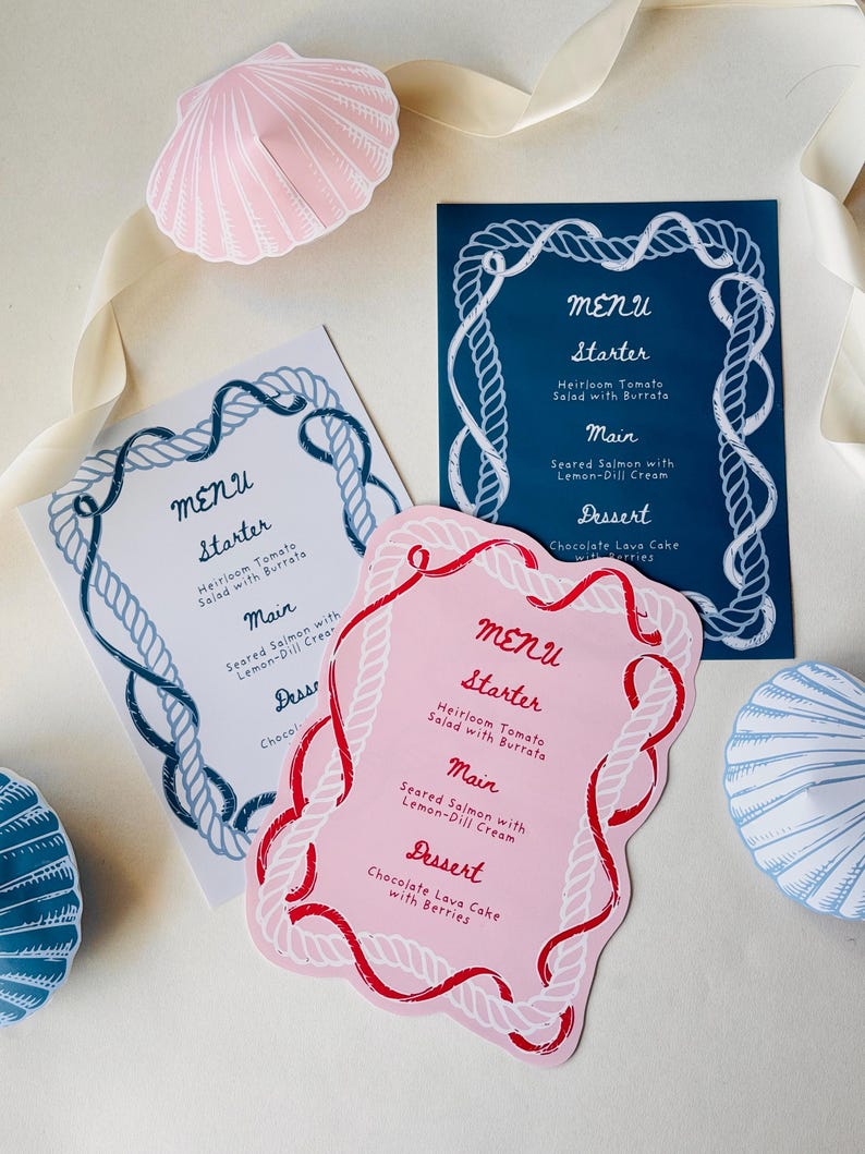Nautical Wedding Menu Template, Rope Border, Coastal Decor (canva ...