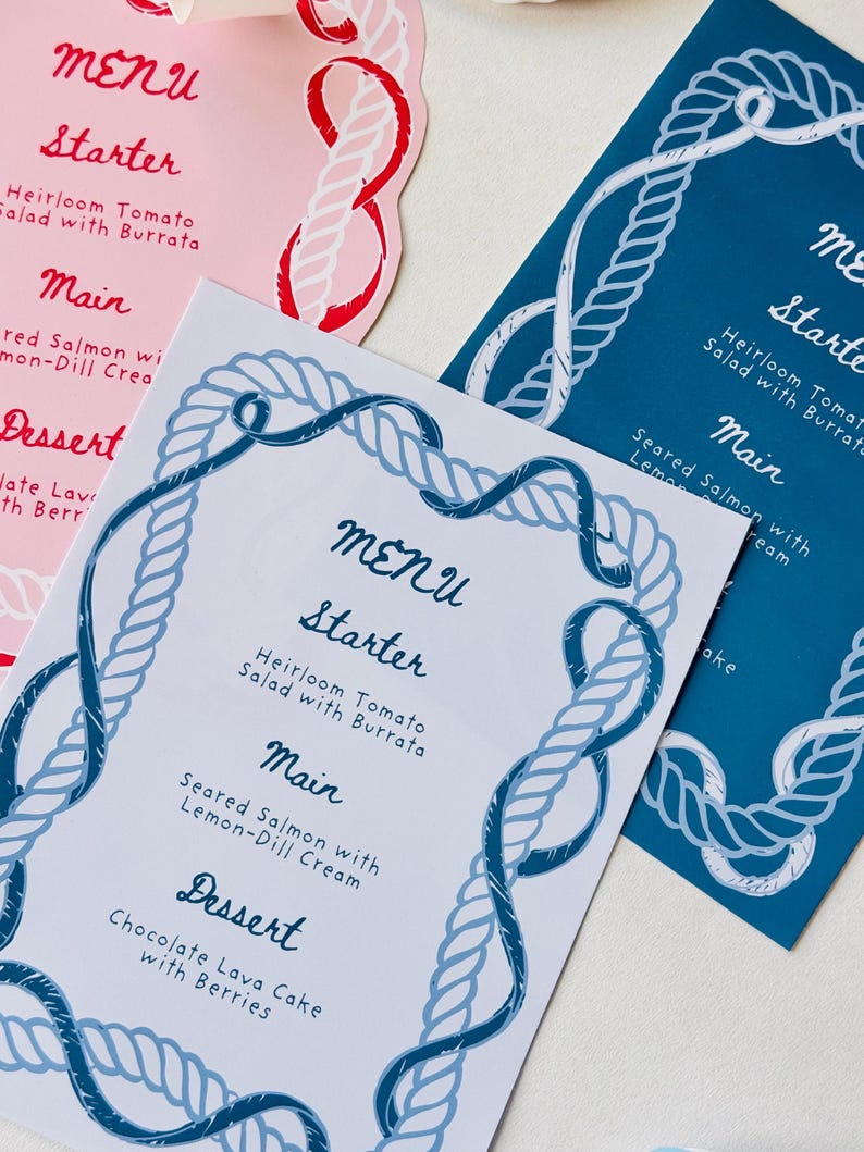 Nautical Wedding Menu Template, Rope Border, Coastal Decor (canva ...