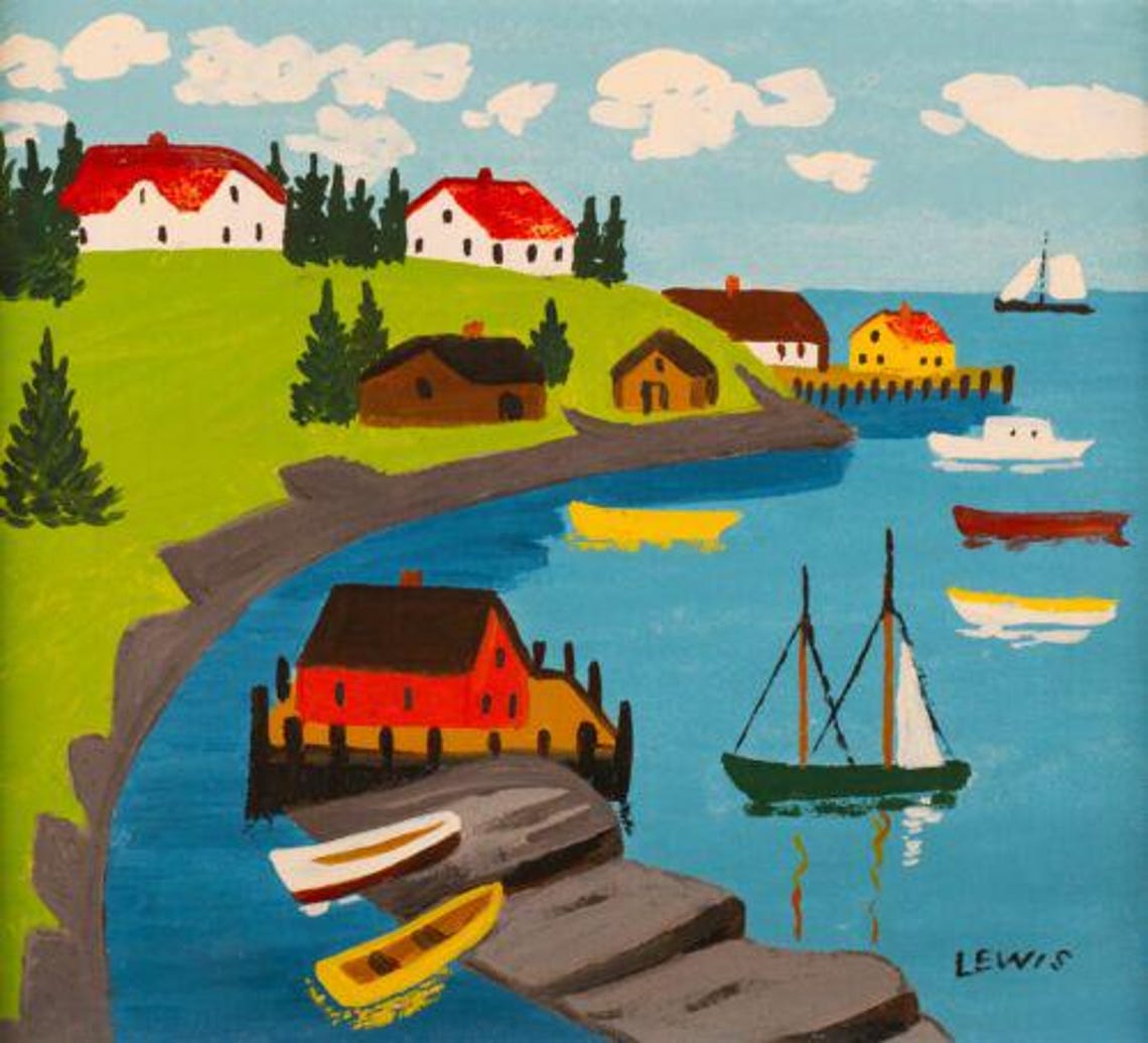 Maud Lewis Art Print: Boats in the Harbor, Coastal Scene - Etsy