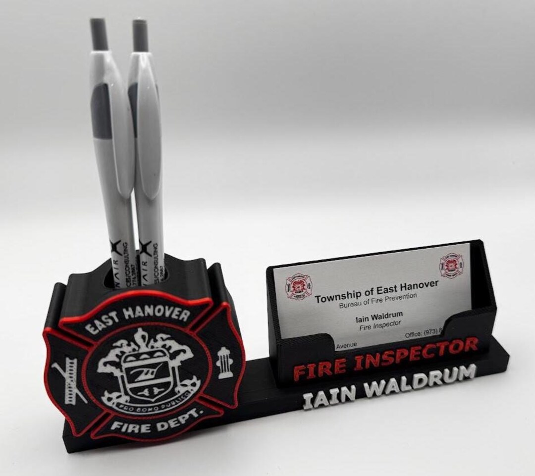 Firefighter / Police Officer Desk Display Business Card and Pen Holder ...
