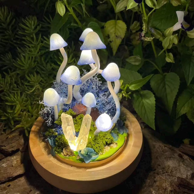 Handmade Mushroom Night Light: Glowing Crystal Fairycore Decor - Etsy
