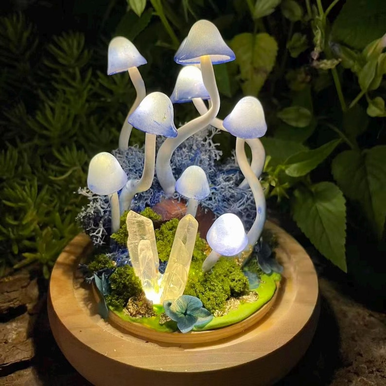 Handmade Mushroom Night Light: Glowing Crystal Fairycore Decor - Etsy