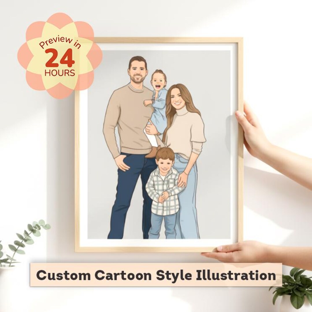 Custom Cartoon Family Portrait, Personalized Illustration (digital ...