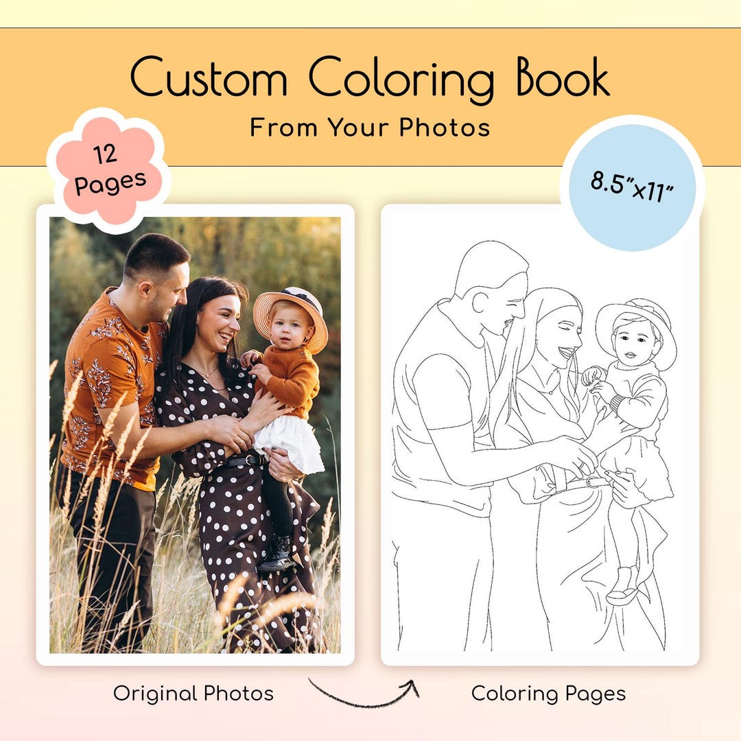12 Pages Printable Customized Coloring Book From Family Picture ...