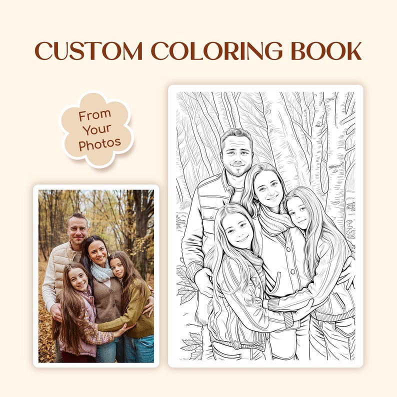 Custom Coloring Pages From Photos: Personalized Family Gift (digital ...